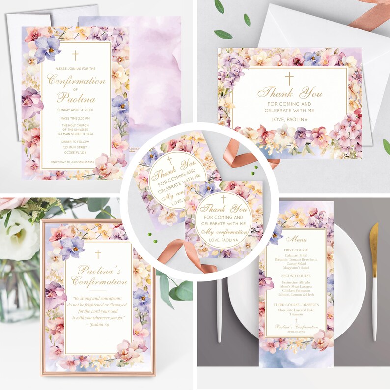 Floral Orchids Confirmation Invitation, Elegant Lilac Design - Etsy