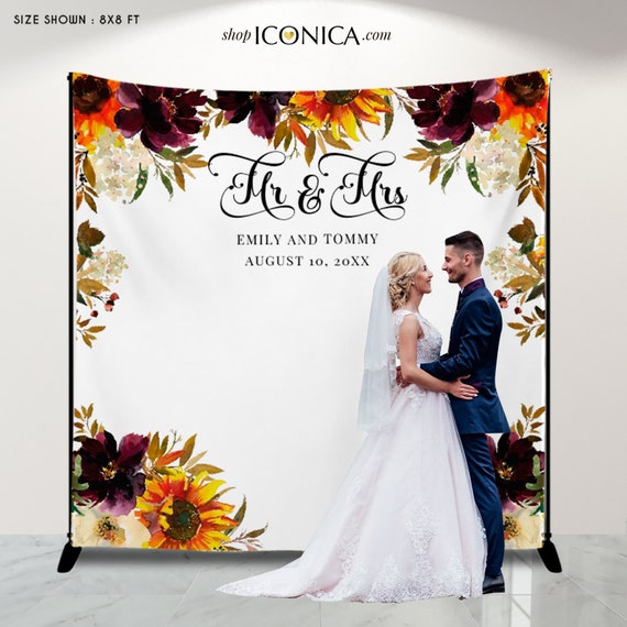 Sunflower Wedding Backdrop personalized, Burgundy and Sunflowers ...