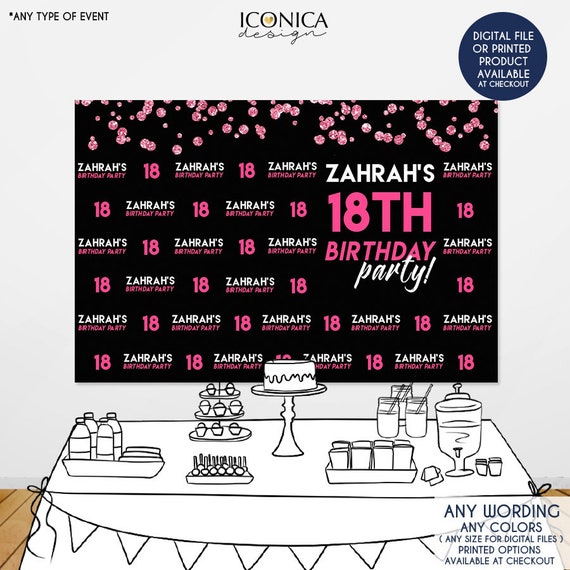 Birthday Party Decor, 18th Birthday Photo Booth Backdrop, Black and ...