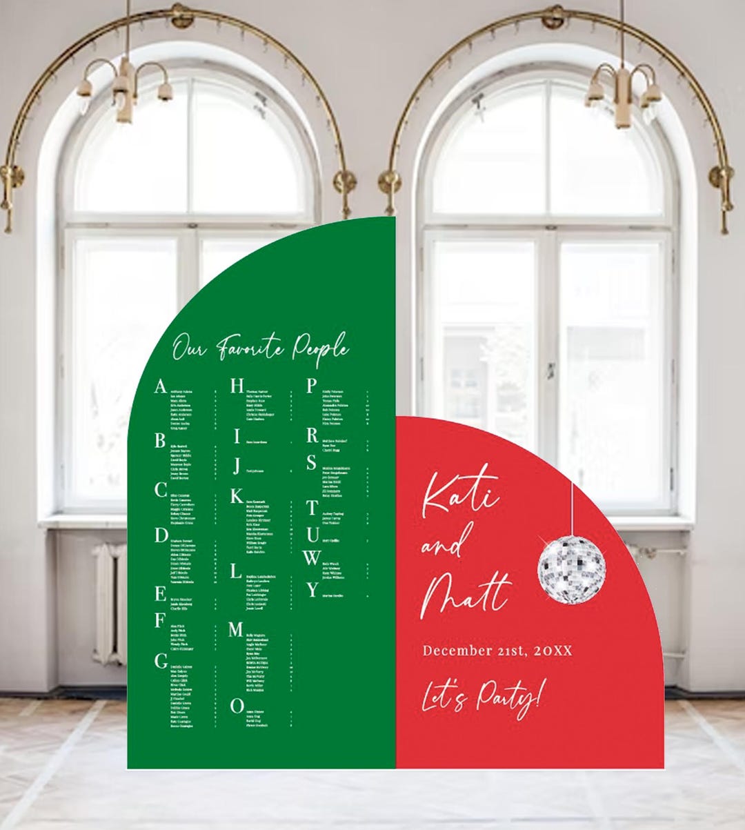 Christmas Wedding Seating Chart Disco Ball Large Arch Retro Wedding ...