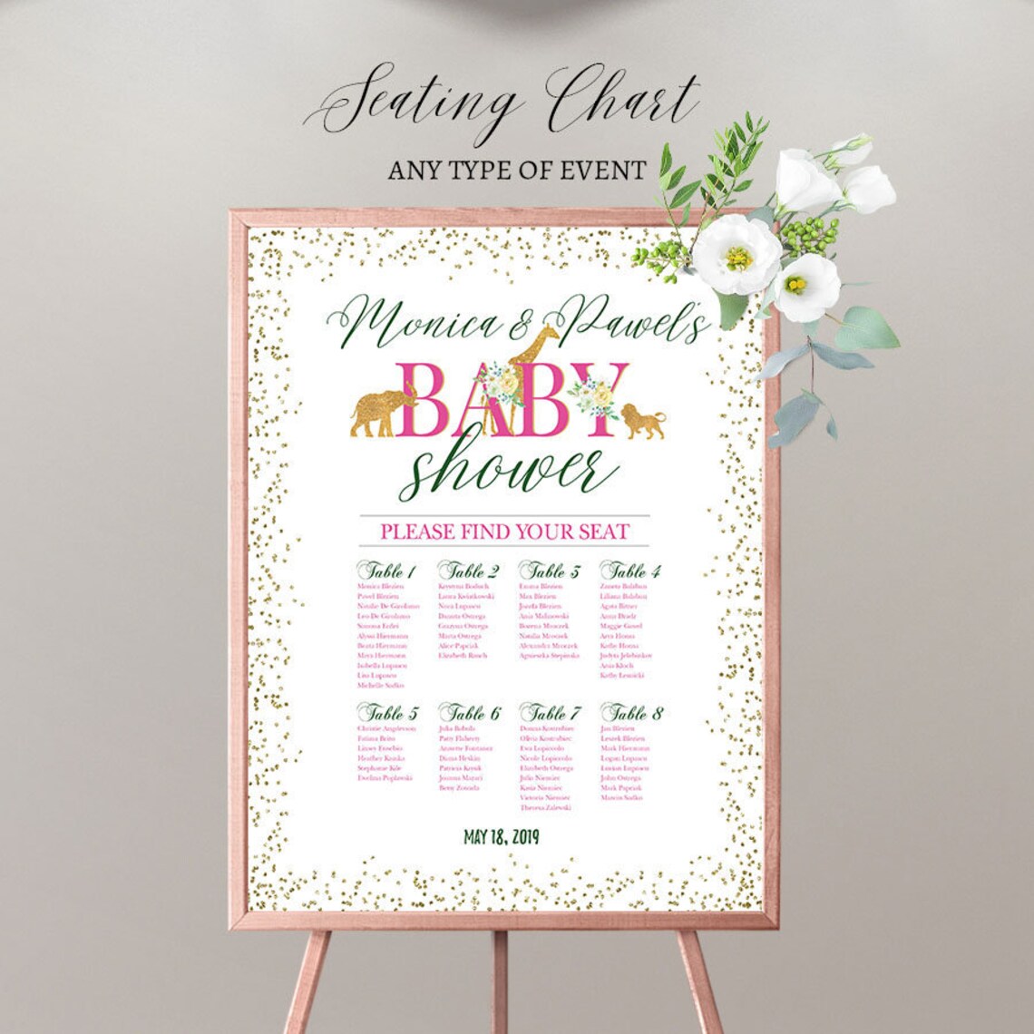 Safari BABY SHOWER Seating Chart Board Safari Seating Chart - Etsy