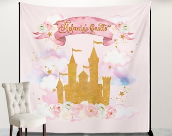 Princess Floral Party Backdrop, Princess Crown Party Backdrop, Princess ...