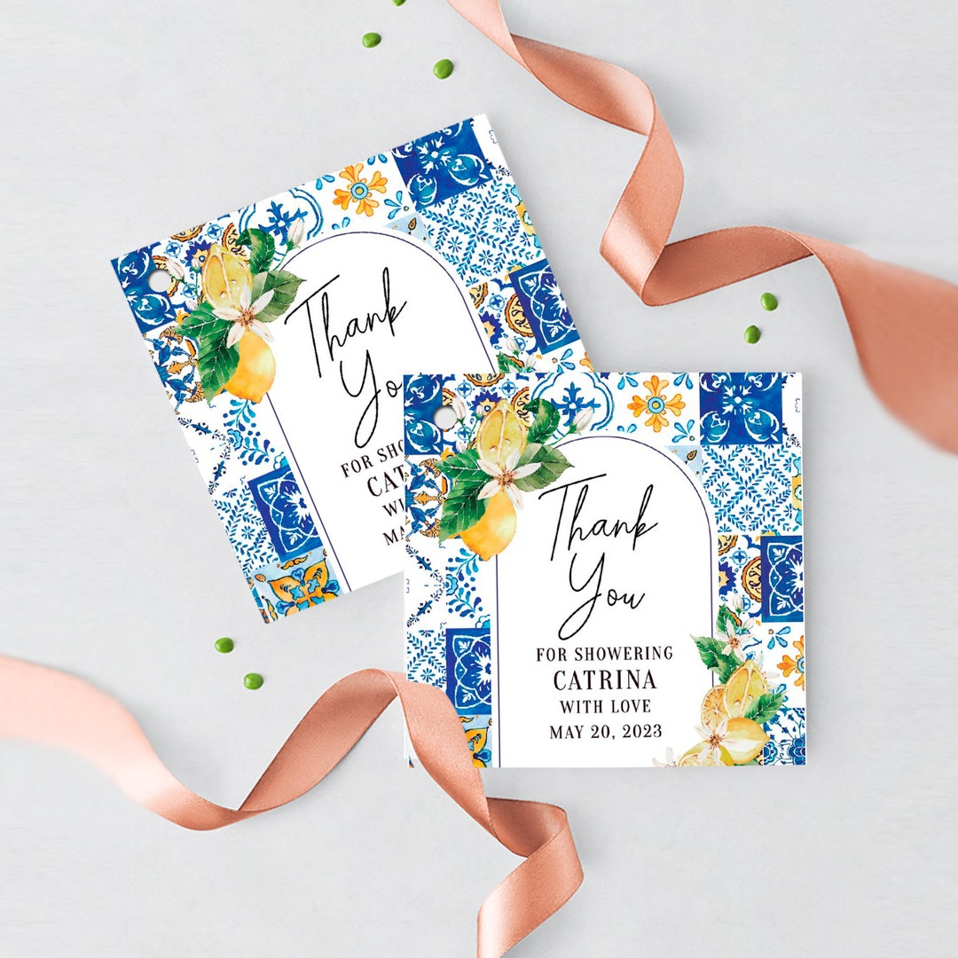 Tuscan Lemon Thank You Tags, Mediterranean Tile Printed Gift Tags - Etsy