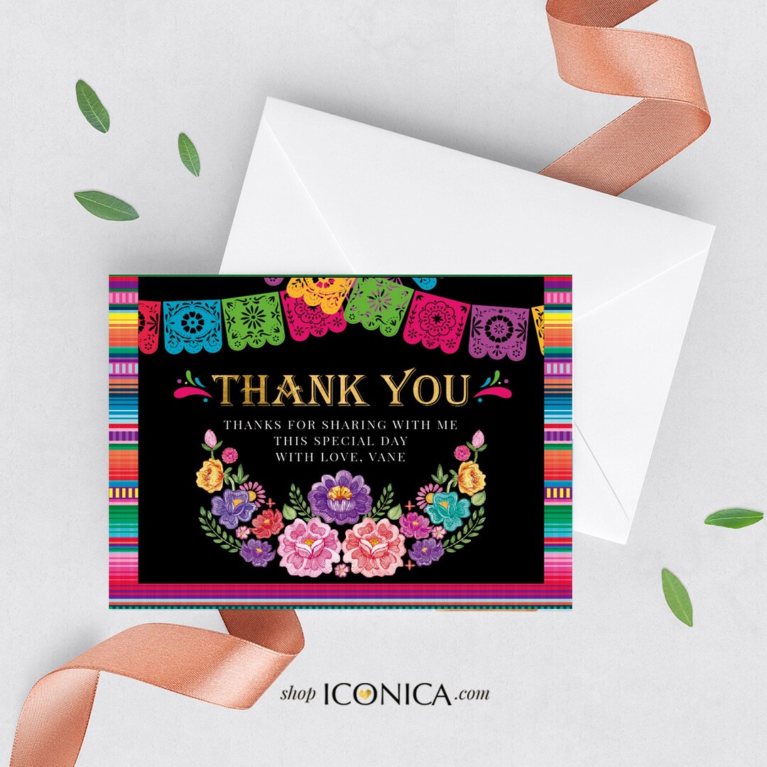 Floral Thank You Cards, Fiesta Theme Cards, Let's Fiesta /set of 10/ A2 ...