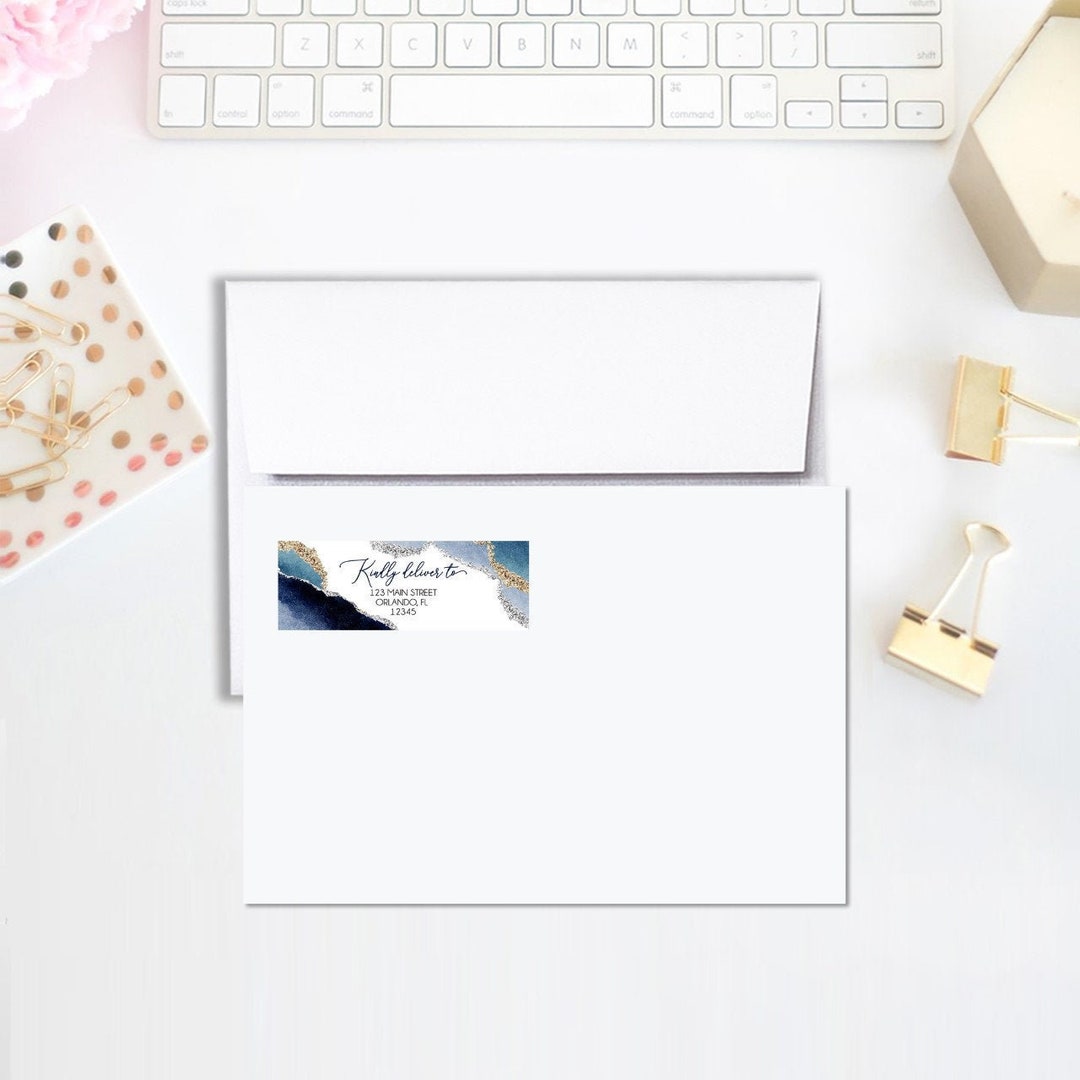 Geode Navy Blue Address Stickers Personalized 3x1, Printed Return ...