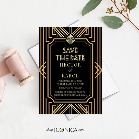 Save the Date Cards Engagement Party Great Gatsby Card, Roaring 20s ...