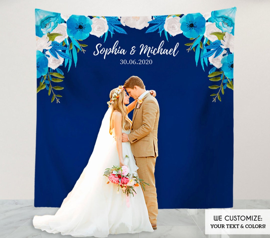 Engagement Party Backdrop, Blue Wedding Photo Booth Backdrop, Floral ...