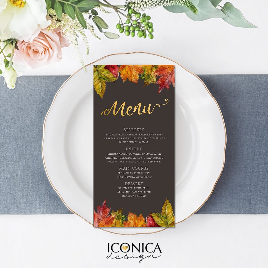 Fall in Love Menu Card, Fall Engagement Party Menu ,printable Digital ...