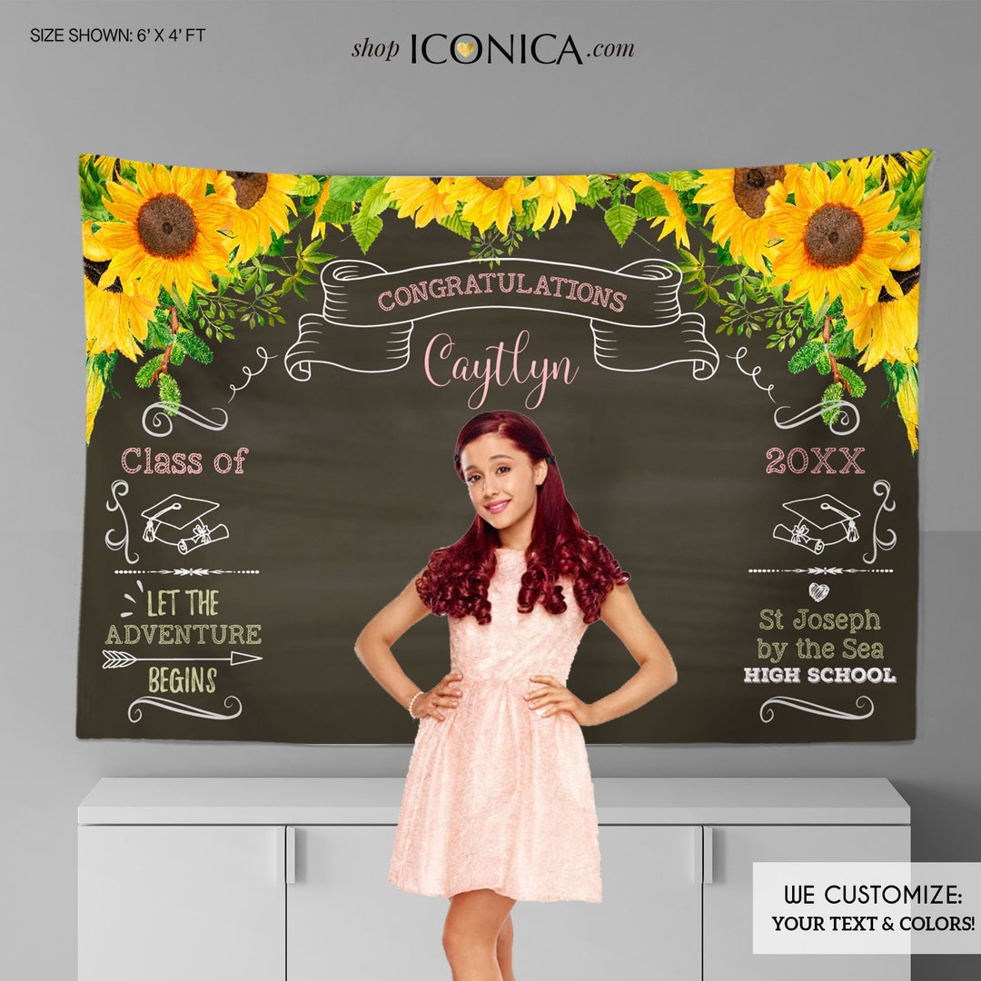 Graduation Photo Backdrop Personalized, Virtual Graduation, Sunflowers ...