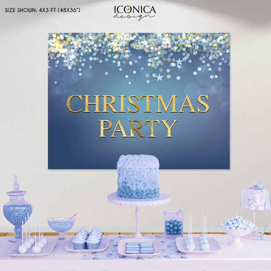 Blue Christmas Party Backdrop, Festive Holiday Banner, Vinyl Decor - Etsy