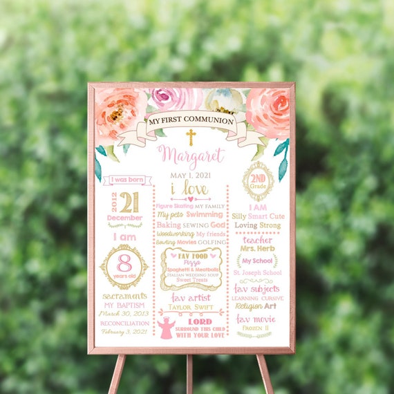 First Holy Communion Stats Sign,First Communion Sign Floral Design ...