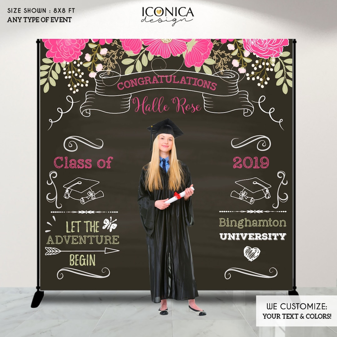 Graduation Party Photo Booth Backdrop, Virtual Graduation Floral Step ...