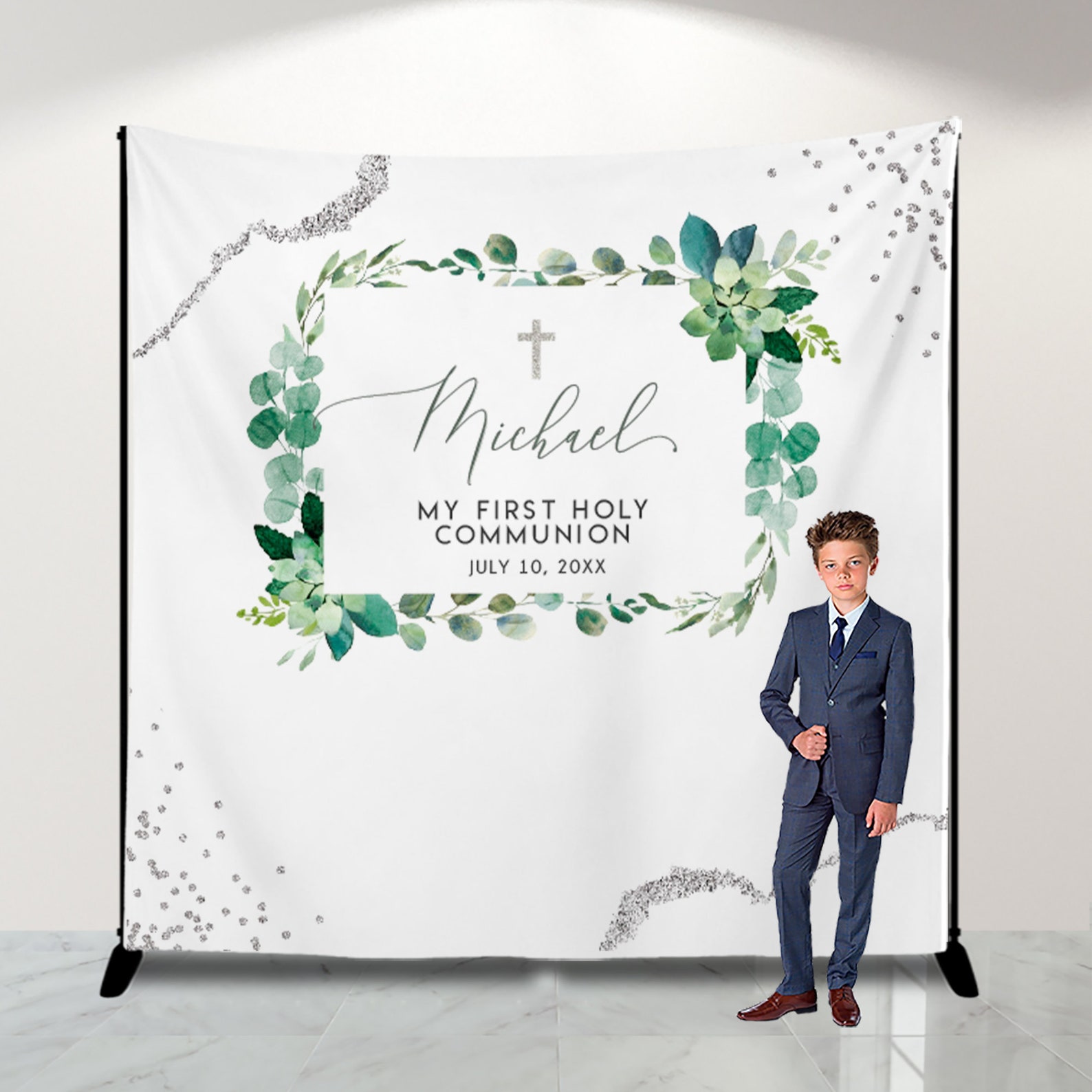 Baptism Decorations Boy for Tables Greenery Backdrop Party - Etsy