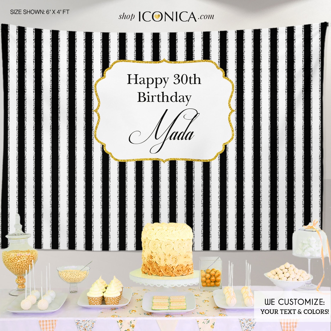 30th Birthday Party Backdrop Black and White Striped | Etsy