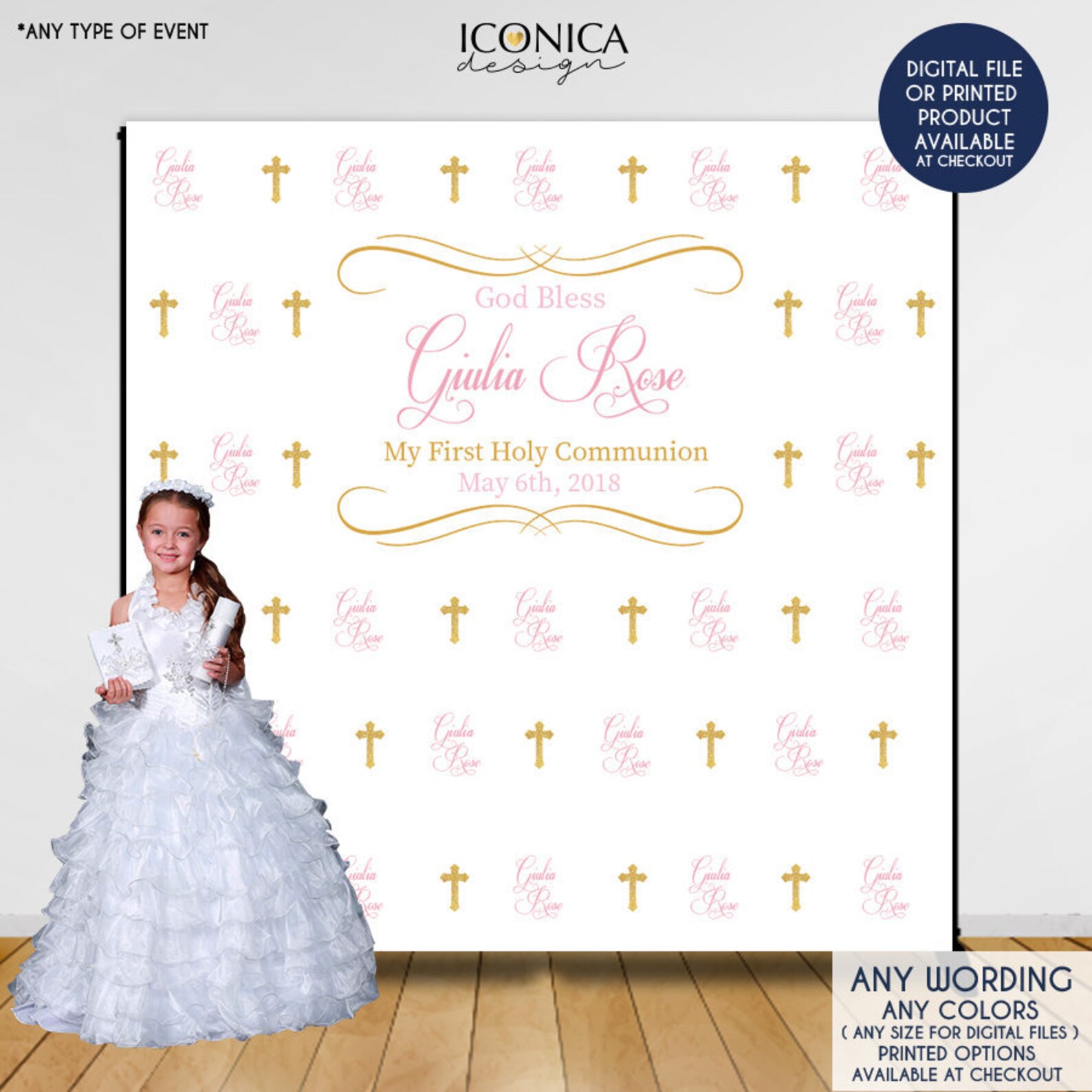 First Communion Photo Booth Backdrop Custom Step And Repeat | Etsy