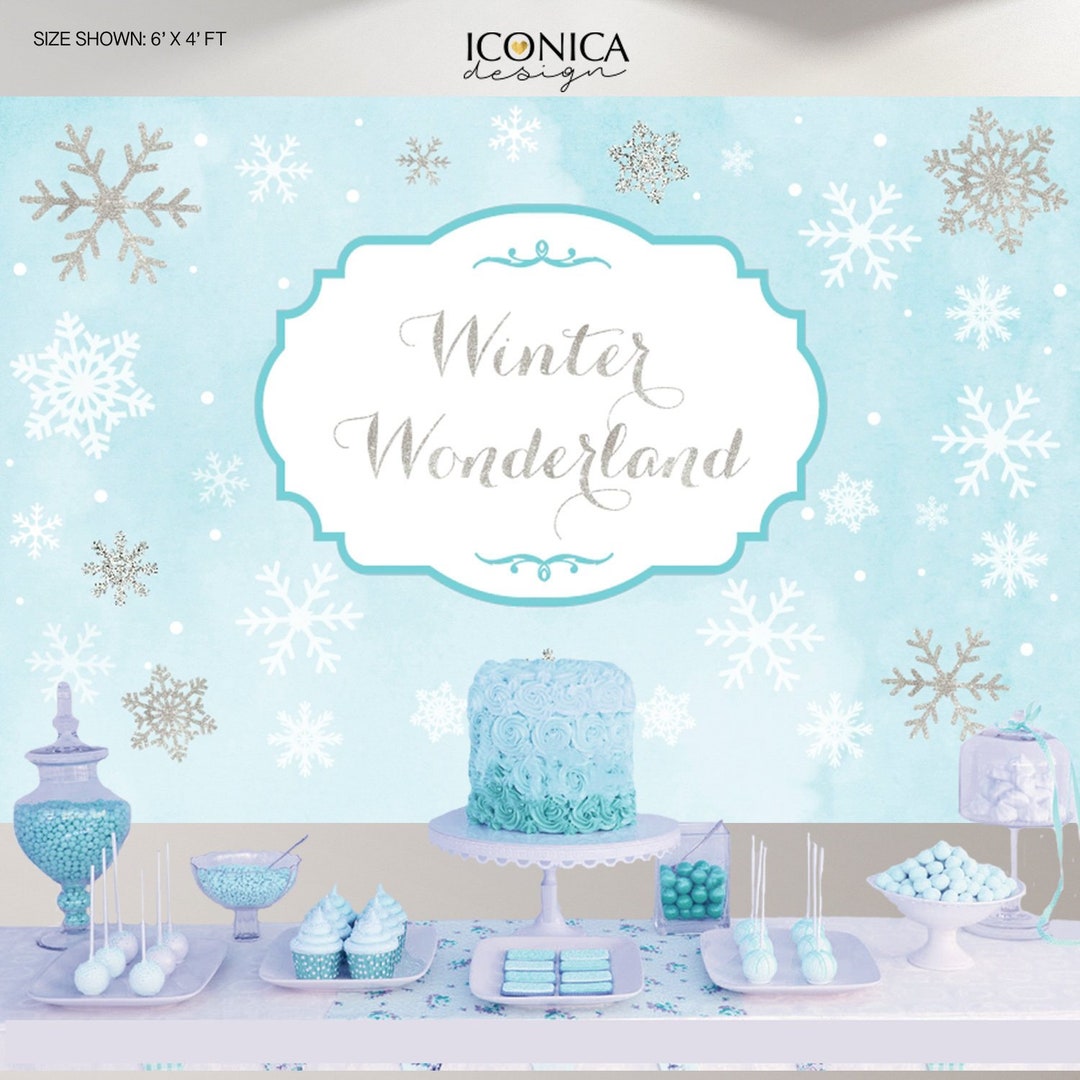 Winter Wonderland Custom Party Backdrop - Blue Silver Glitter ...