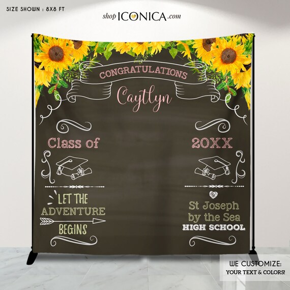 Graduation Party Photo Booth Backdrop, Virtual Graduation, Sunflowers ...