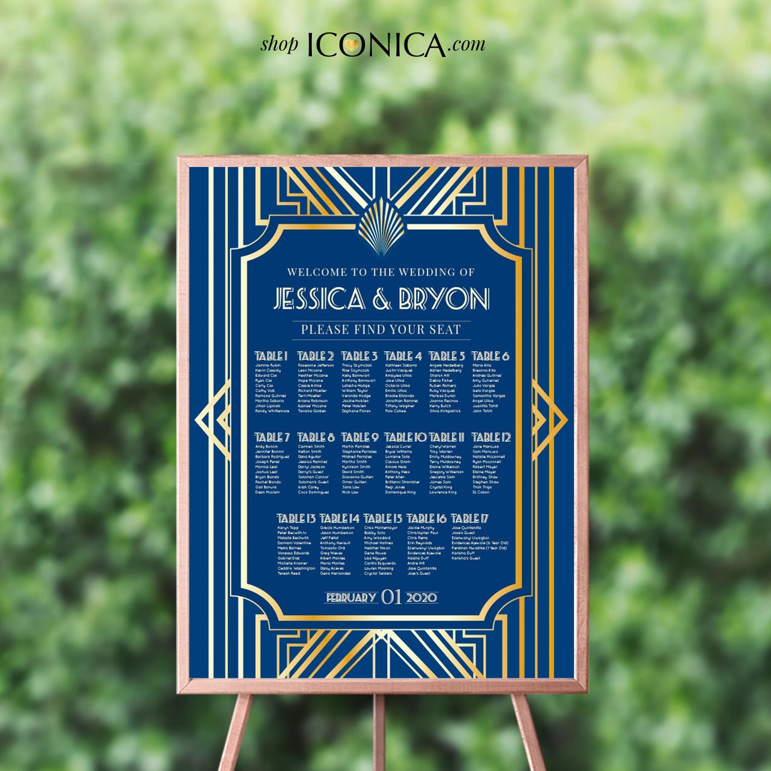 Art Deco Wedding Seating Chart, Roaring 20s Guest List (printed or PDF ...
