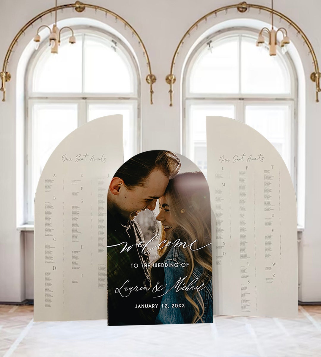 Wedding Seating Chart Large With Picture Alphabetical 3 Arch Wedding ...