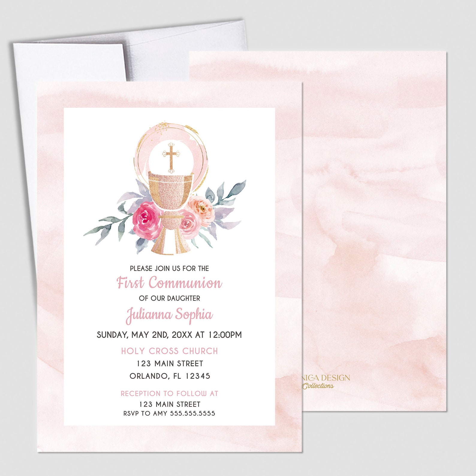 First Communion Invitation Girl Elegant Communion Decorations - Etsy