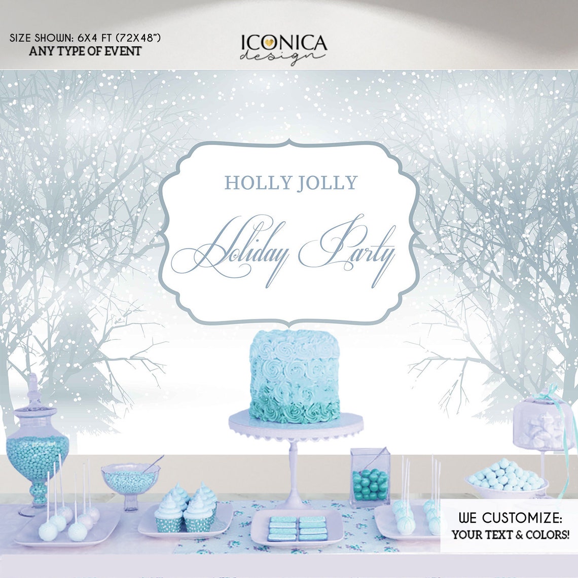 Winter Wonderland Backdrop, Holiday Snow Ball Party (printed or ...