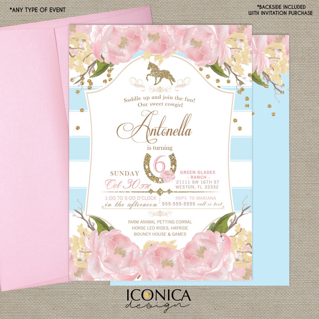 Horse Party Invitations,equestrian Birthday Party Invite,cowgirl ...