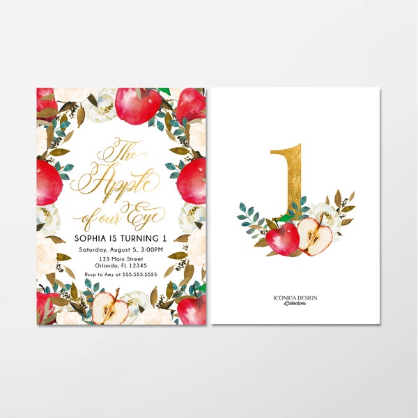 Apple Birthday Invitations - Etsy