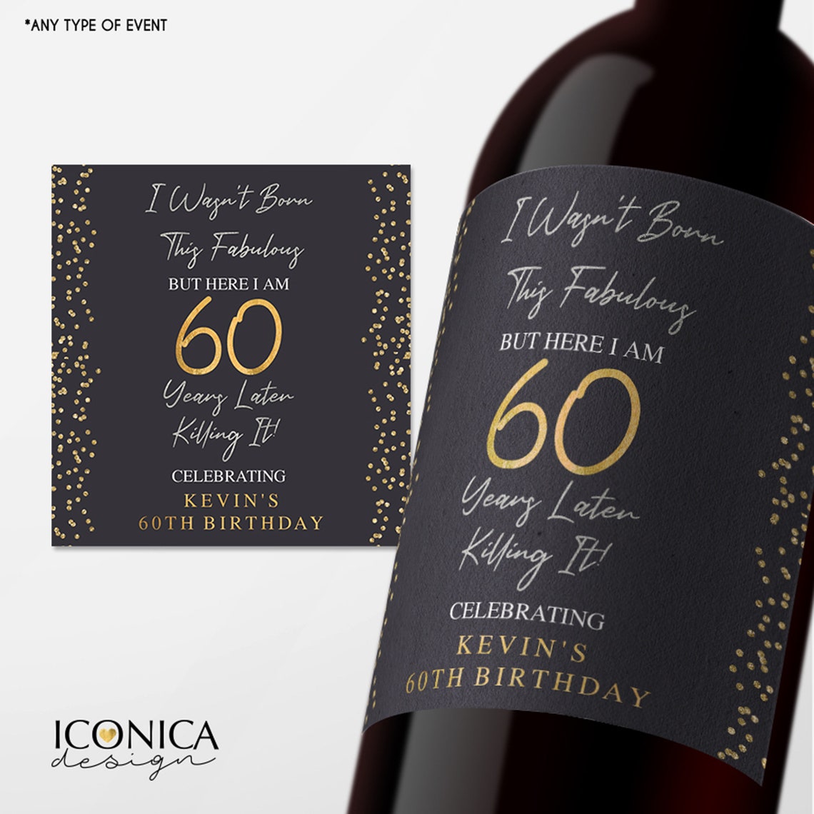 60th Birthday Wine Label Personalized Any Age Milestone Birthday ...