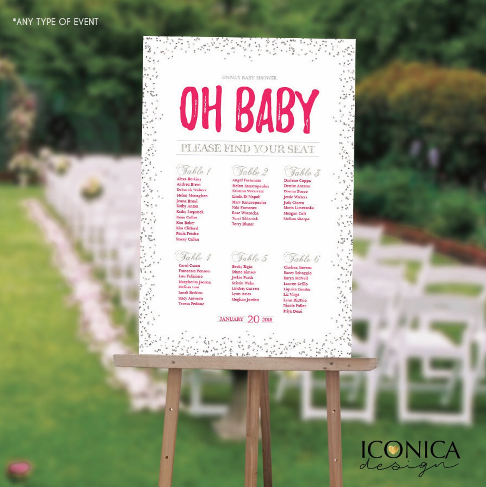 Oh Baby Shower Seating Chart, Gold Confetti, Custom Colors (printed or ...
