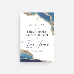 First Communion Welcome Sign Personalized | Blue Geode Sign Navy and ...