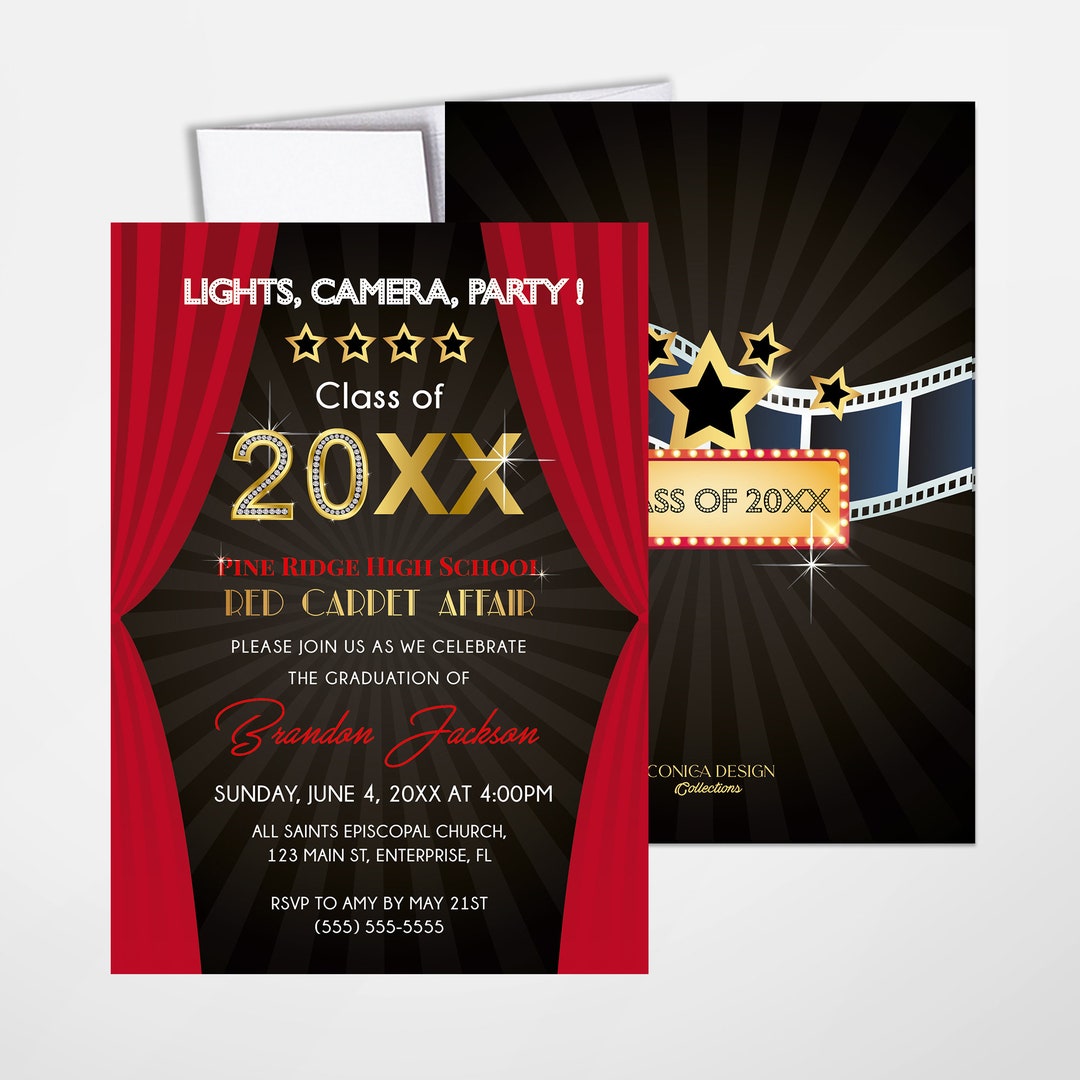 Hollywood Graduation Invitation, Red Carpet Affair, Senior Prom - Etsy
