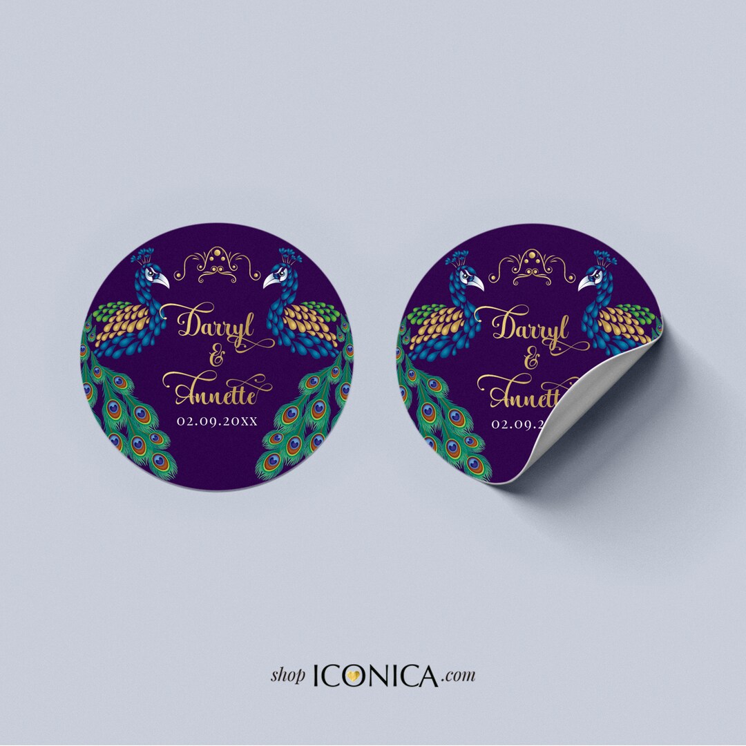 Peacock Theme Labels 2", Peacock Custom Stickers, Peacock Wedding Party ...