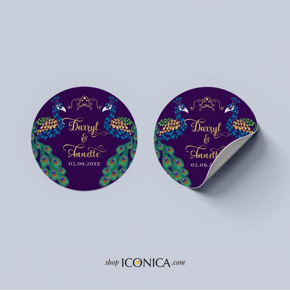 Peacock theme Labels 2", Peacock custom Stickers, Peacock Wedding Party ...