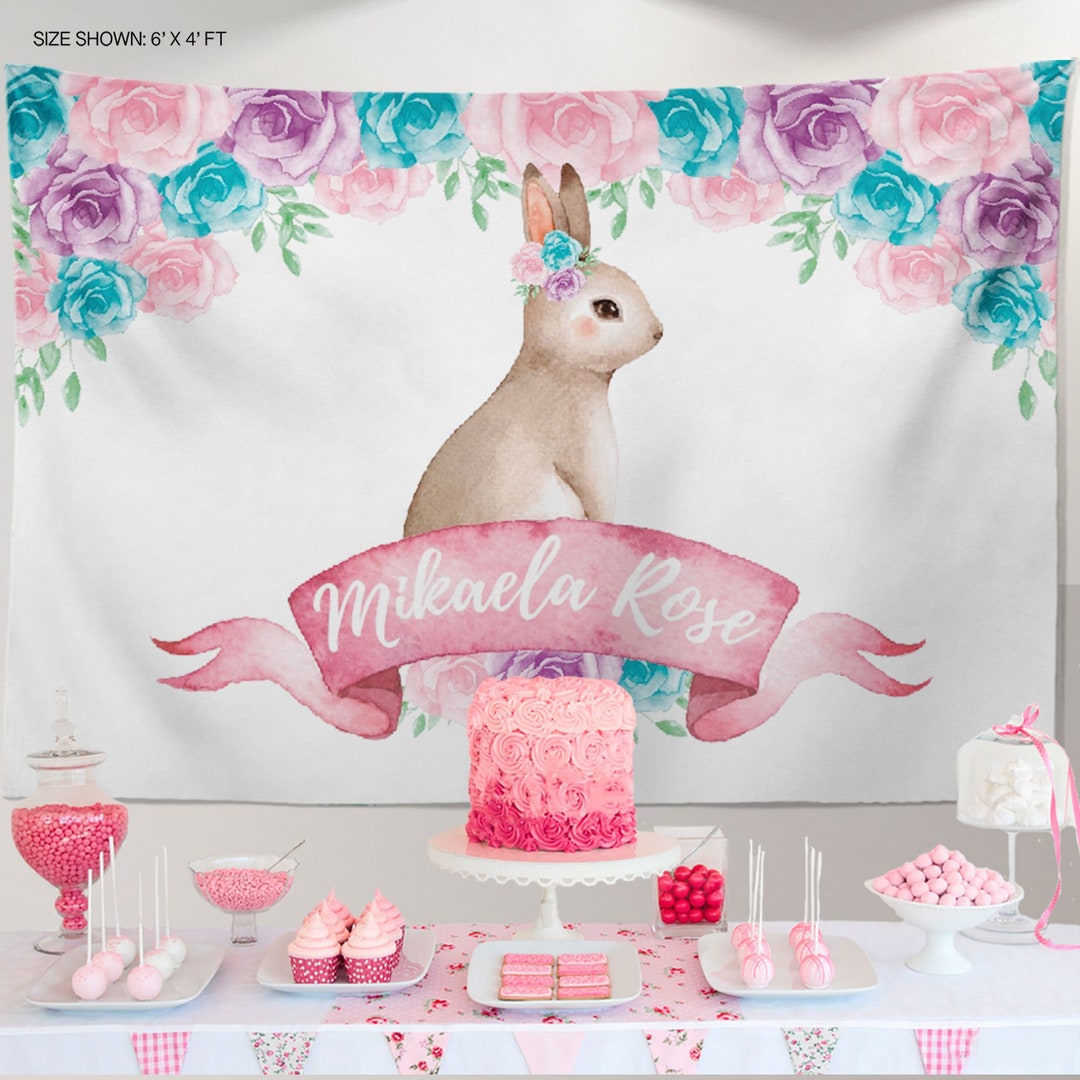 Bunny Garden Party Backdrop, Elegant Bunny Backdrop, Trendy Floral ...