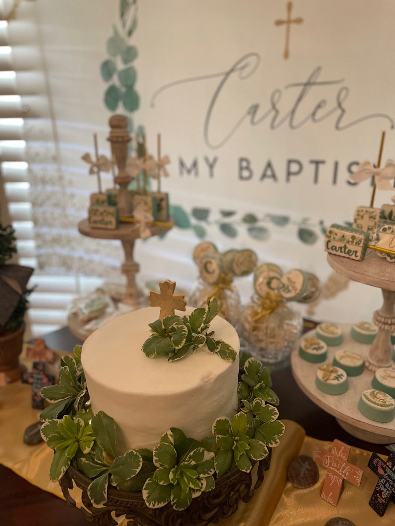 Personalized Baptism Backdrop, Sage Greenery, Christening Decor - Etsy