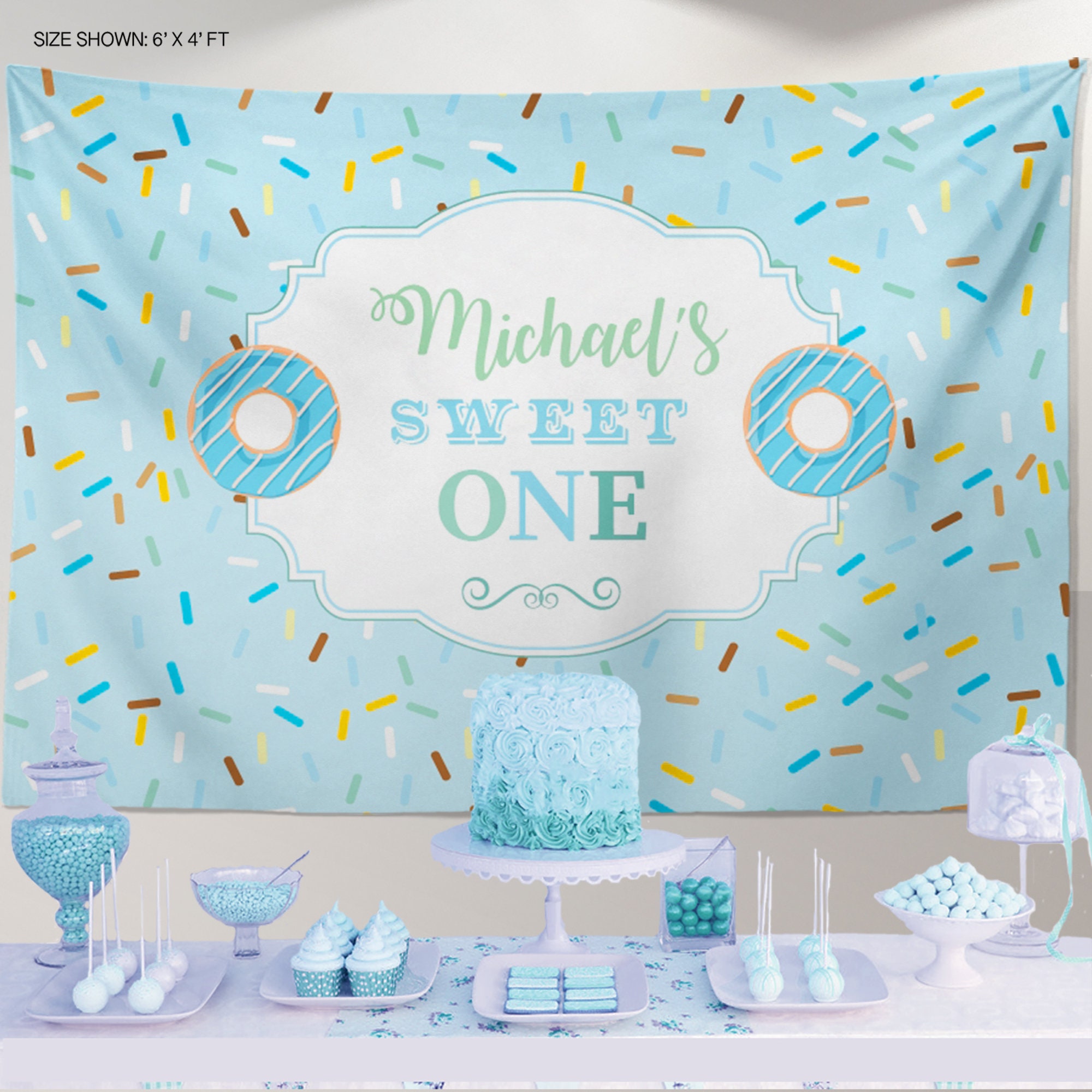 Donut Sprinkles Birthday Backdrop | Sweet ONE, Photo Booth (printed or ...