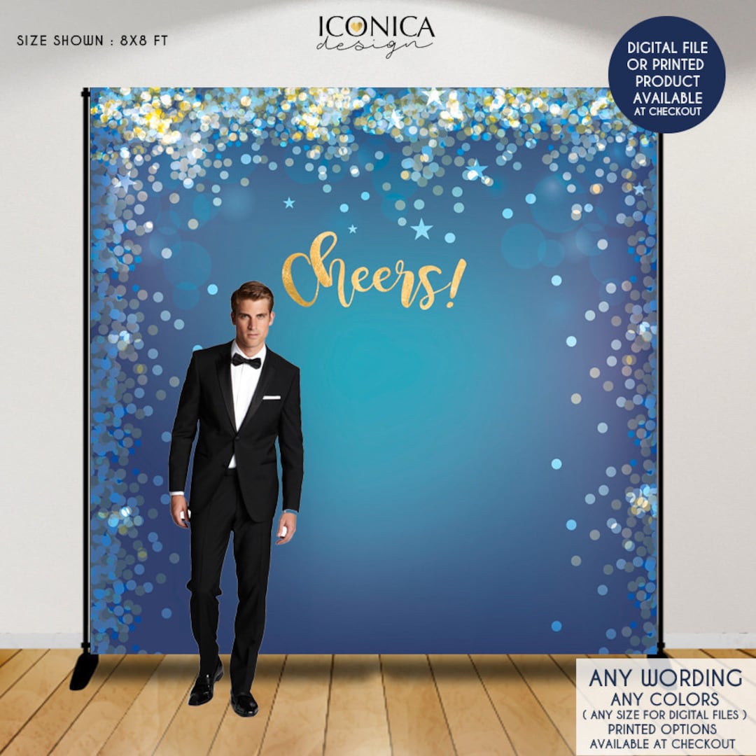 Blue Holiday Backdrop, Holiday Party Backdrop Blue Gold Silver Sparkles ...