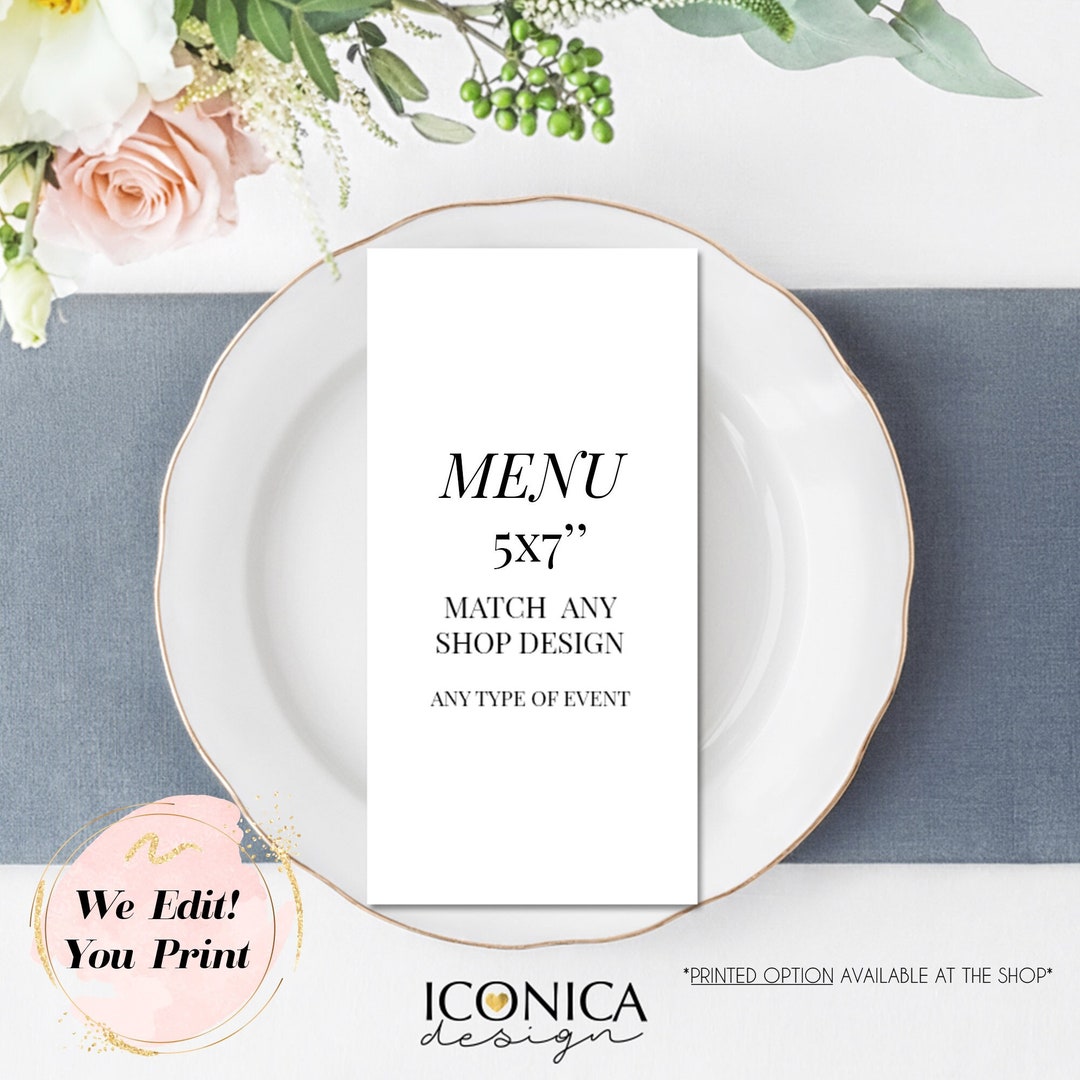 Menu Card - Printable Digital File Made to Match Any ID Invitation ...