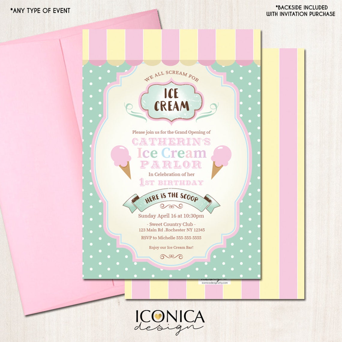 Ice Cream Party Birthday Invitation Ice Cream Parlor | Etsy