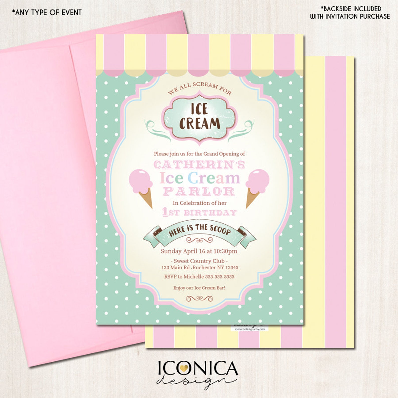 Ice Cream Party Birthday Invitation Ice Cream Parlor | Etsy