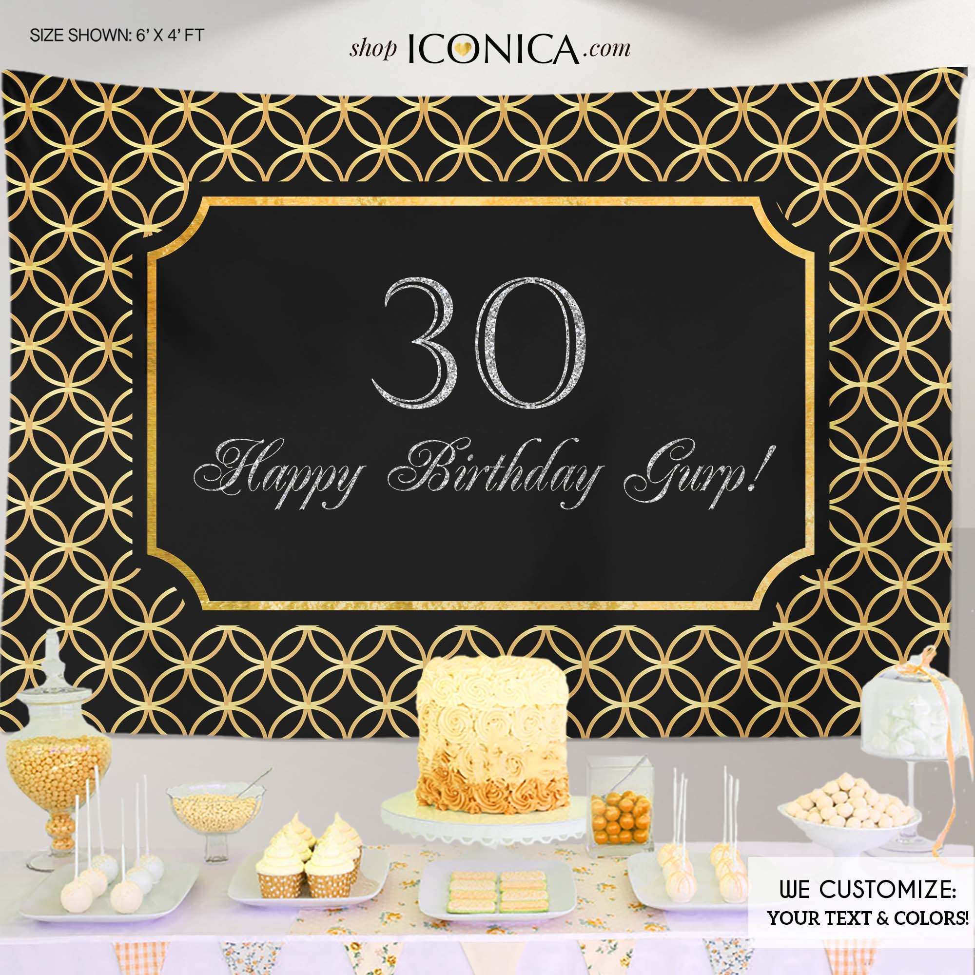 30th Birthday Party Backdrop Black and Gold Adult Birthday | Etsy