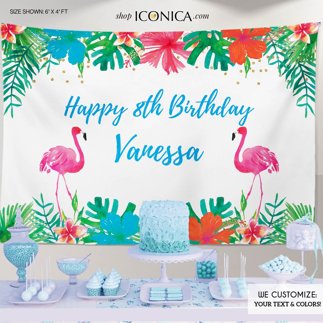 Flamingo Party Backdrop - Tropical Luau Photo Booth Backdrop - Let's ...