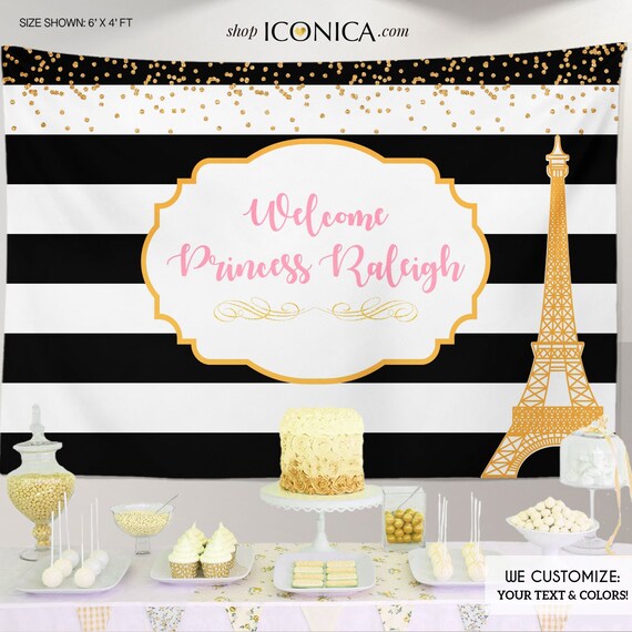 French Baby Shower Party Backdrop, Welcome Baby , Paris Party Banner ...