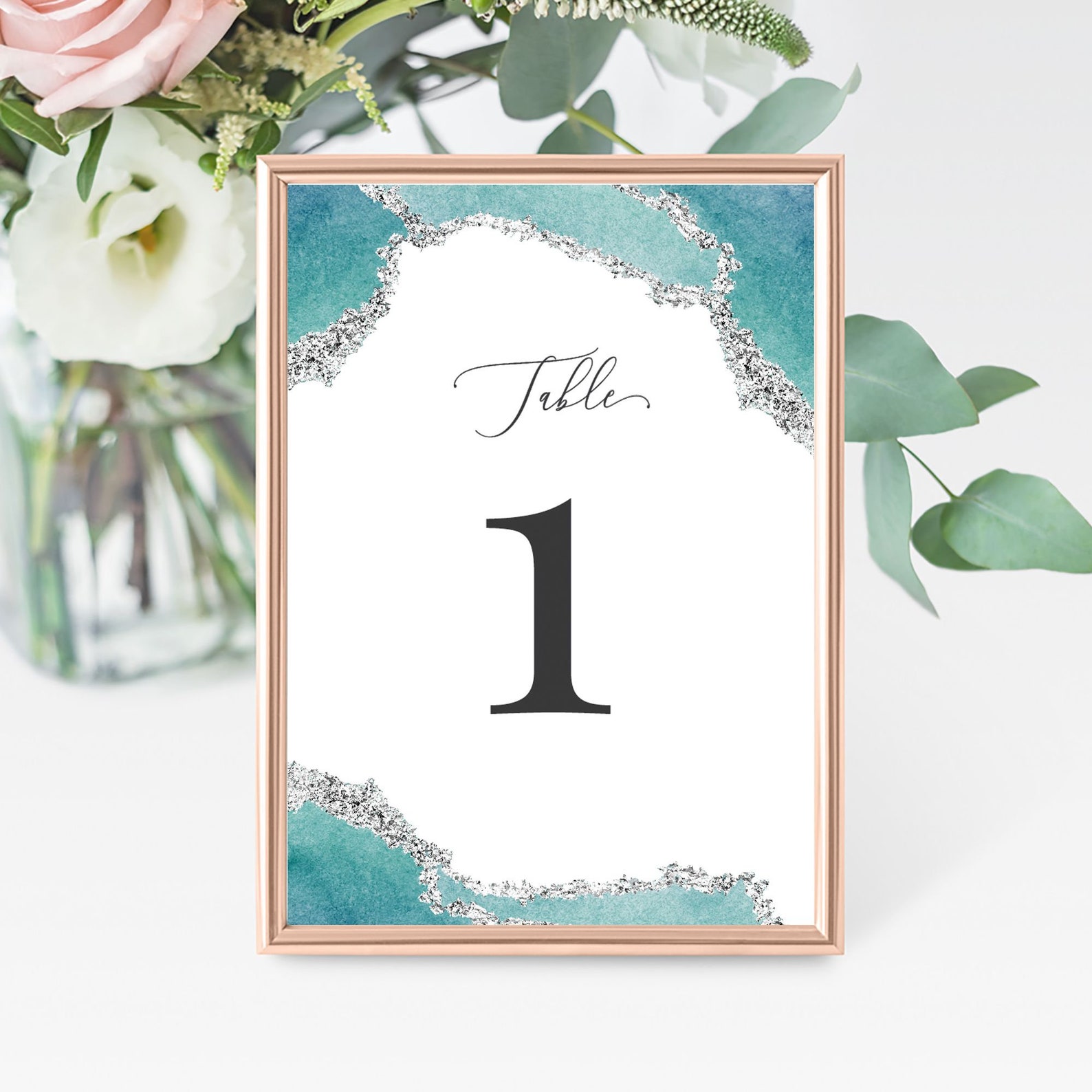 First Communion Geode teal Menu Card 9.25 x 4 Printed Menus | Etsy