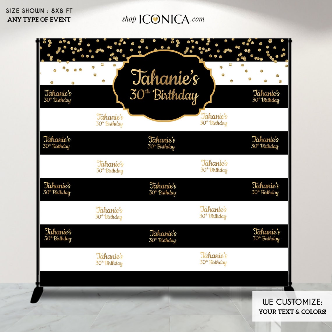 30th Birthday Photo Backdrop Personalized Black and White | Etsy