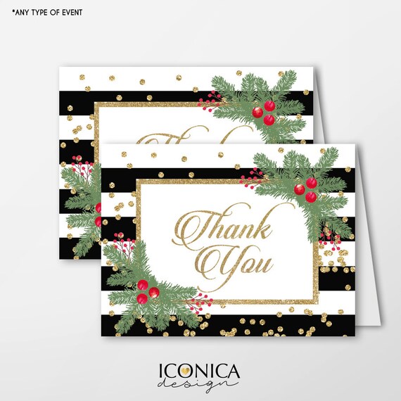 Holiday Thank You Cards, Festive Cards, Holiday Striped cards //set Of ...