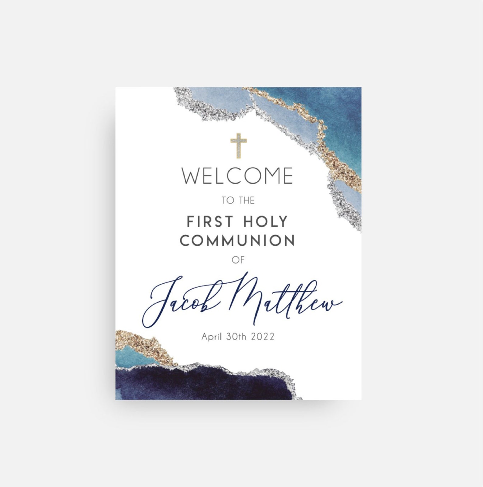 First Communion Welcome Sign Personalized Blue Geode Sign - Etsy