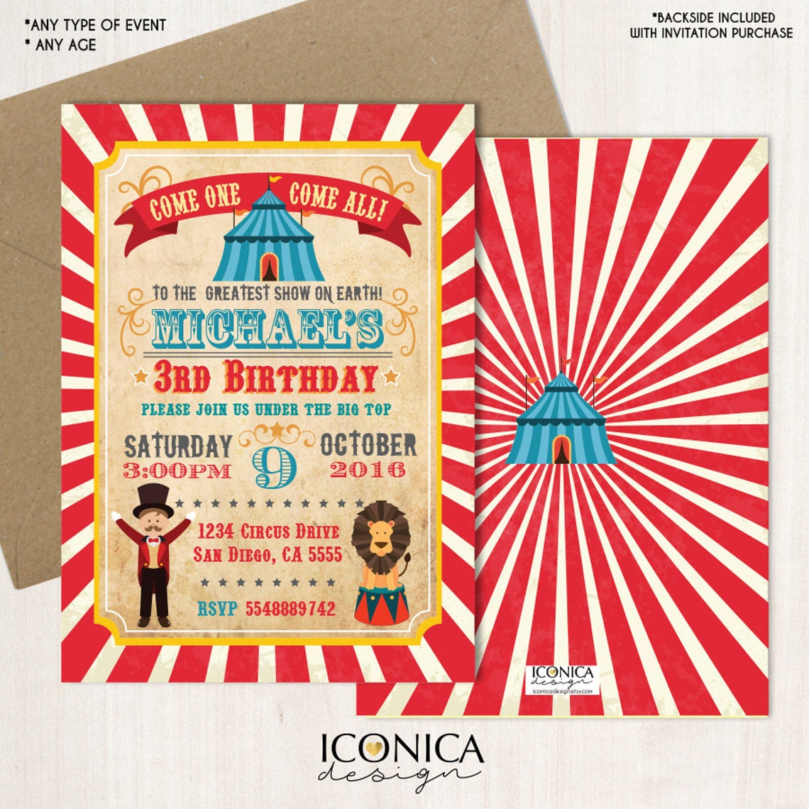 Circus Birthday Party Invitation Vintage Carnival Birthday - Etsy