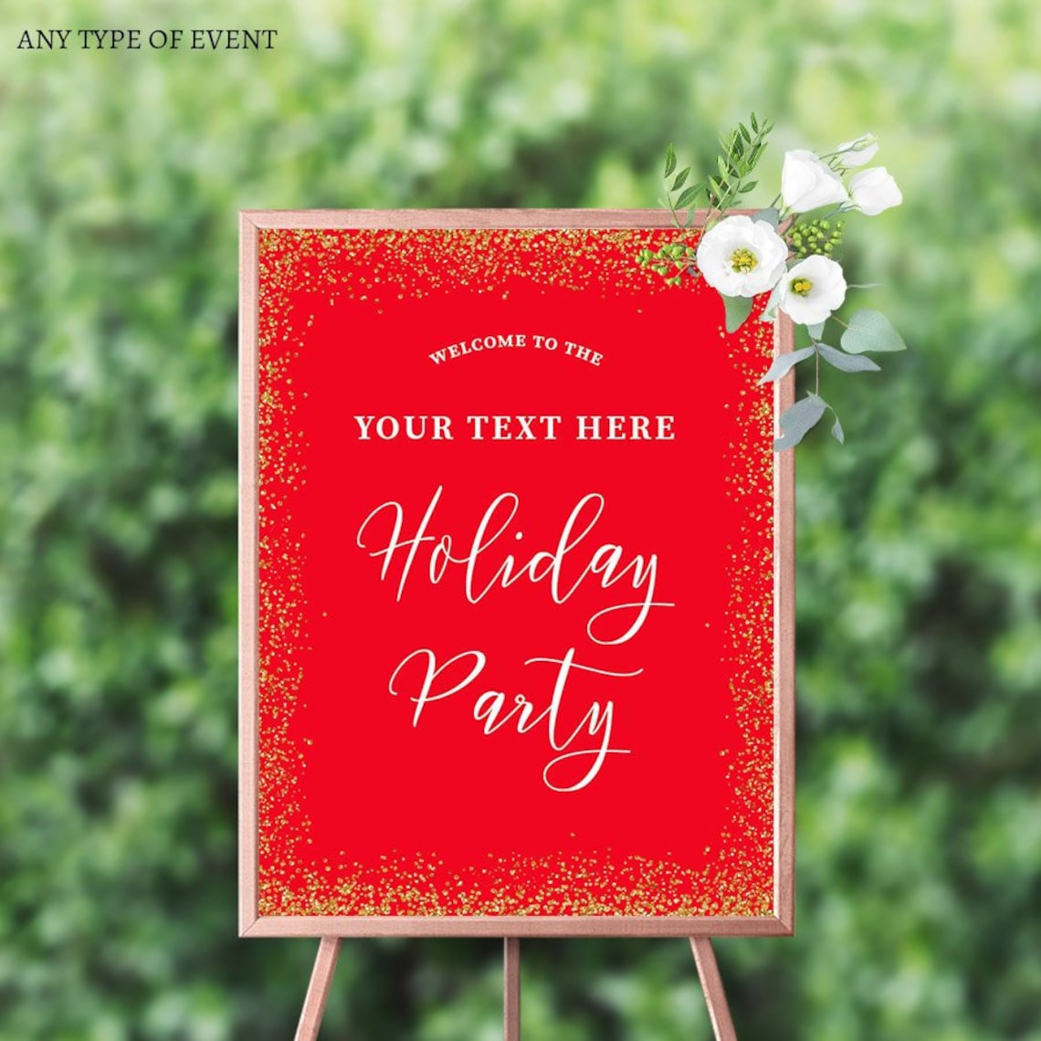 Custom Holiday Party Welcome Sign, Red and Gold Decor - Etsy