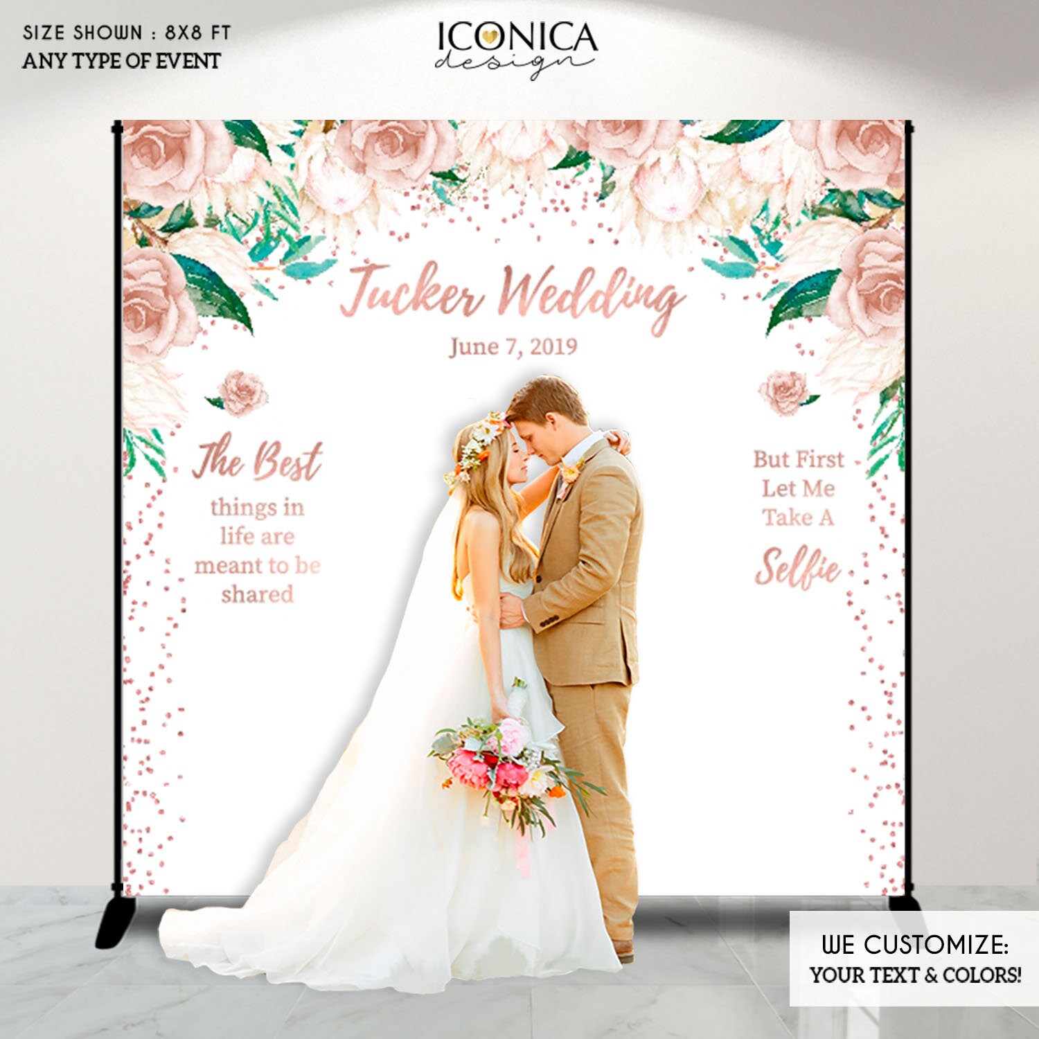 Personalized Wedding Photo Backdrop, Red Rose Gold Decor - Etsy
